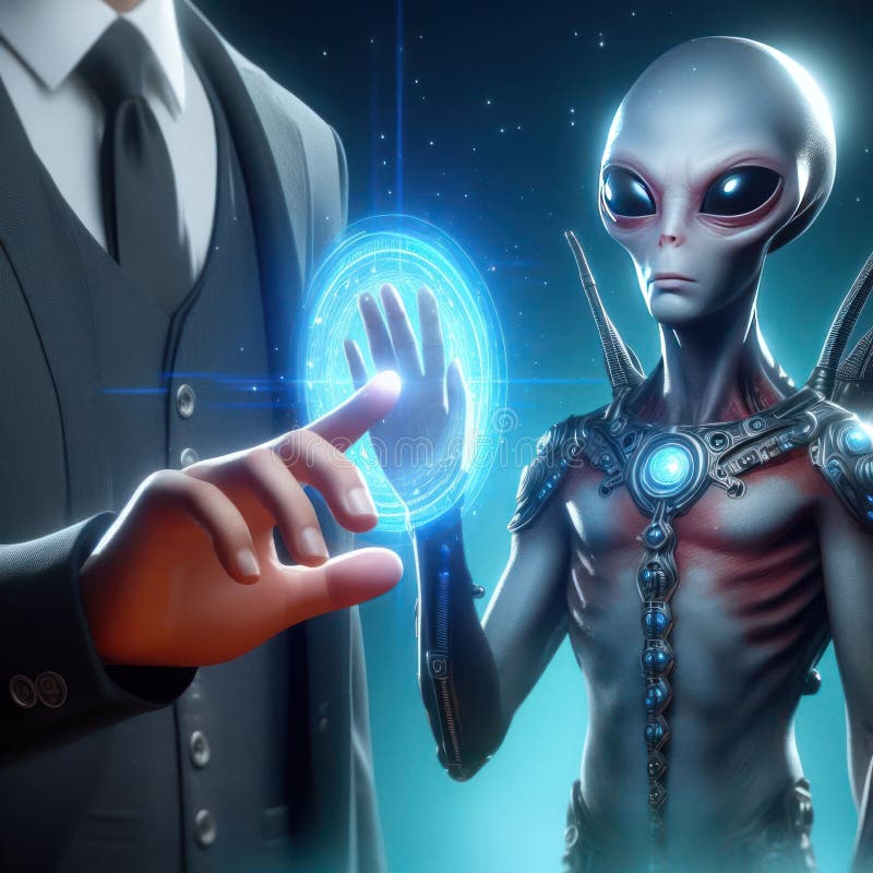 The First Contact between Man and Alien. Stock Illustration ...