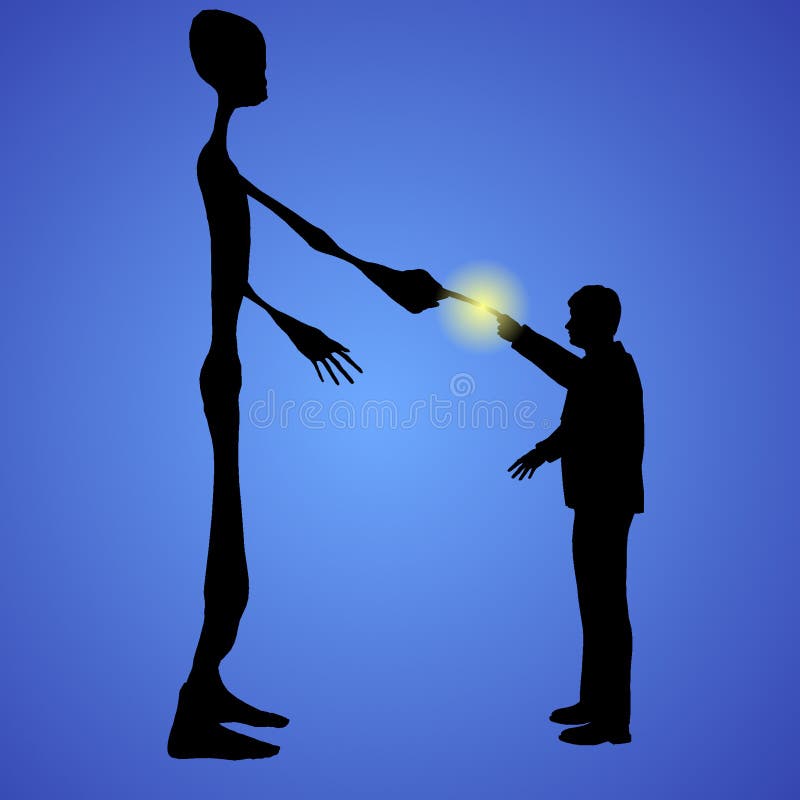 First Contact Illustration - Couple Woman and Astronaut Stock ...