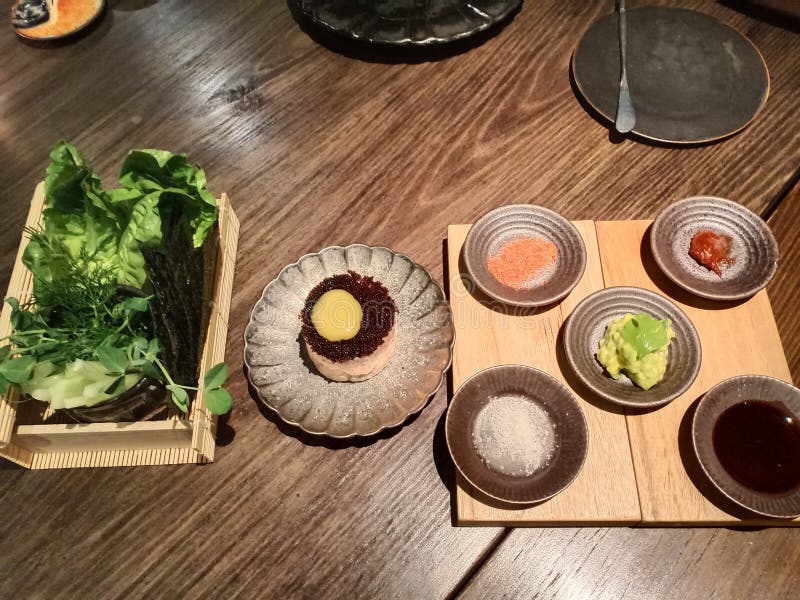 First Course of Japanese Fusion in Fine Dining Restaurant Stock Image ...