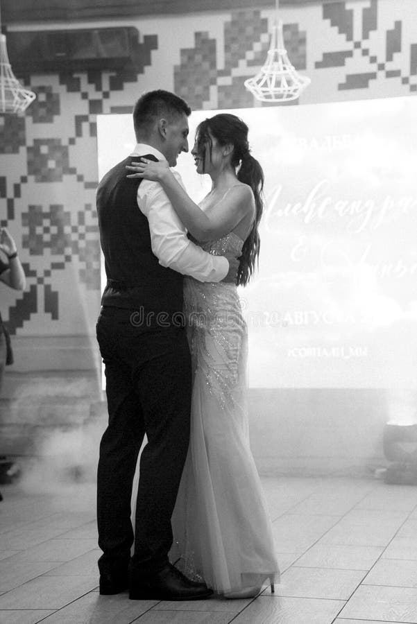 The First Dance of the Bride and Groom Inside a Restaurant Stock Image ...