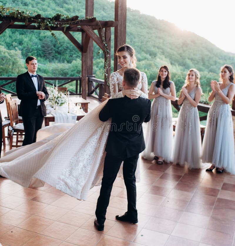 The First Dance of the Young. the Bride and Groom are Dancing Their ...