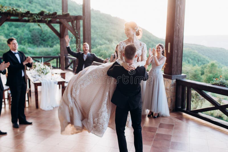 The First Dance of the Young. the Bride and Groom are Dancing Their ...