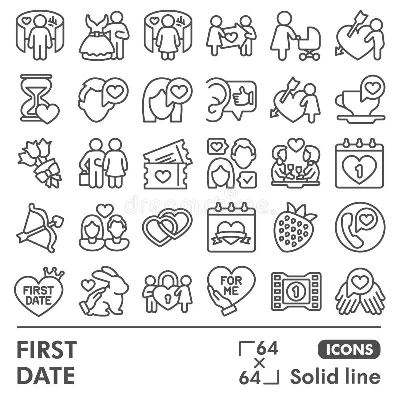 First Date Line Icon Set, Love and Relationship Symbols Collection or ...