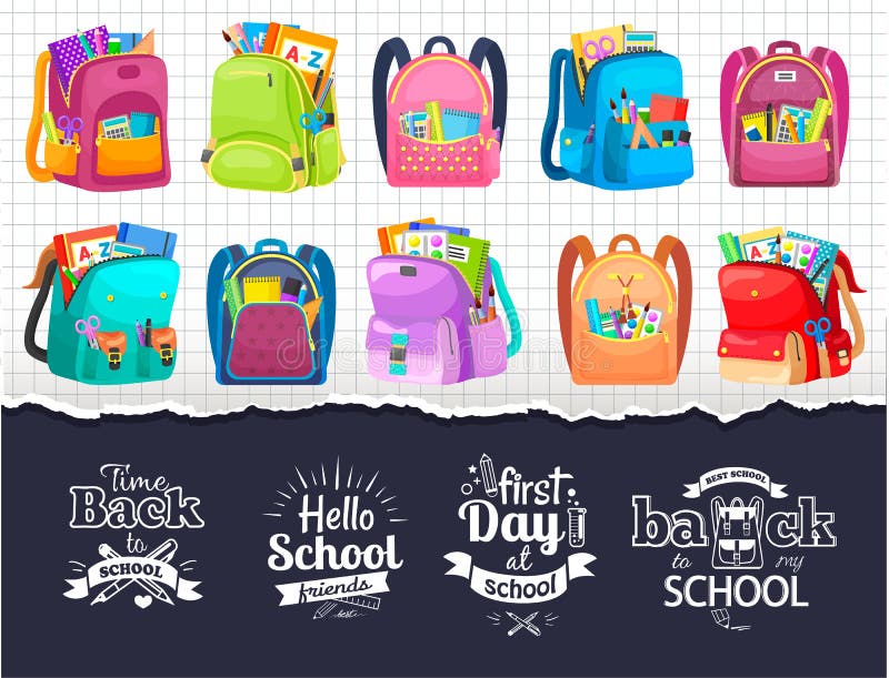 First Day or Back To School, Full Backpack Vector Stock Vector ...