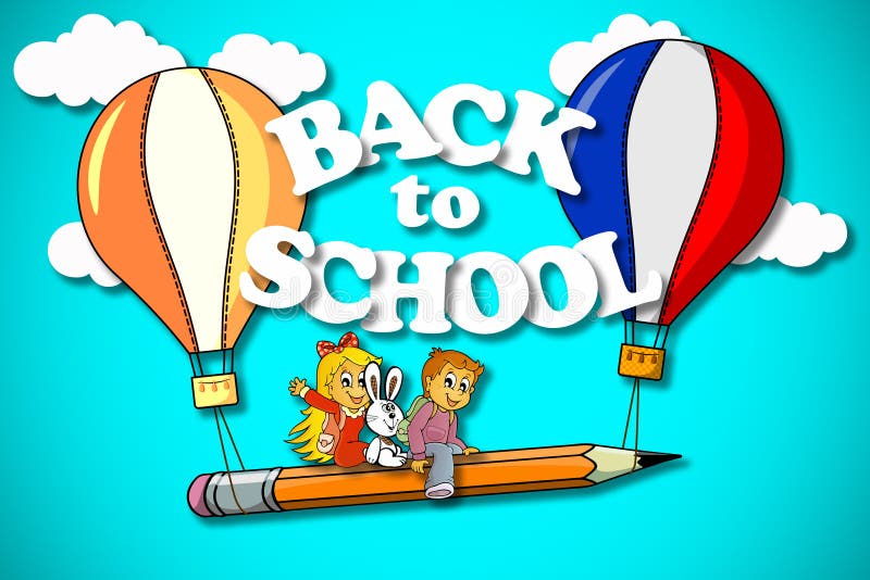 First Day of School. Children Sit on a Large Pencil Stock Illustration ...