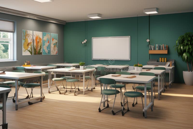 First Day of School. Interior of Modern Light Class Elementary, Middle ...