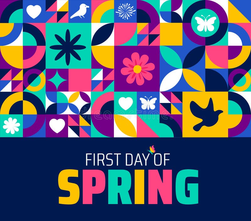 First Day of Spring Flower Geometric Shape Pattern Background Banner or ...