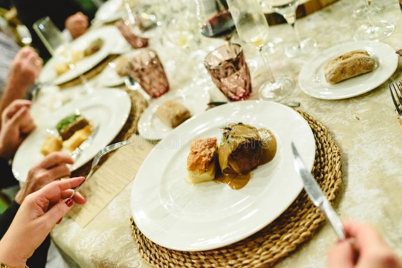 First Dish Served at the Table during a Wedding Stock Image - Image of ...