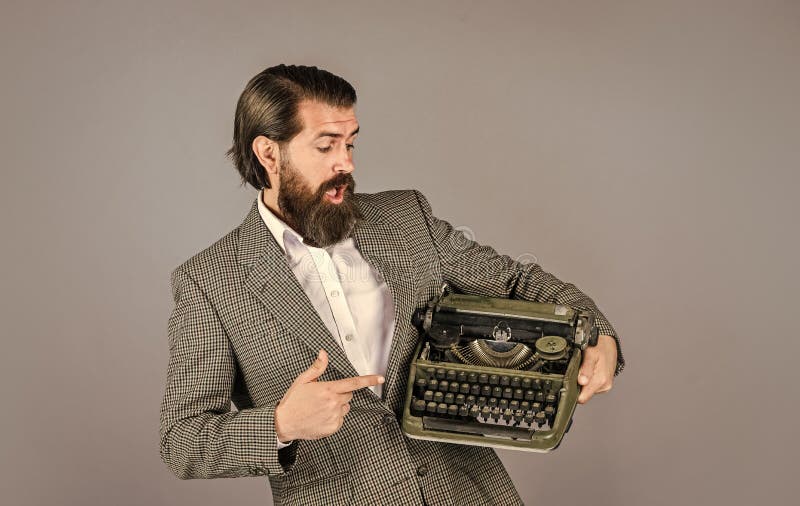 Professional Typist Make Notes Typing. Modern and Old Technology ...