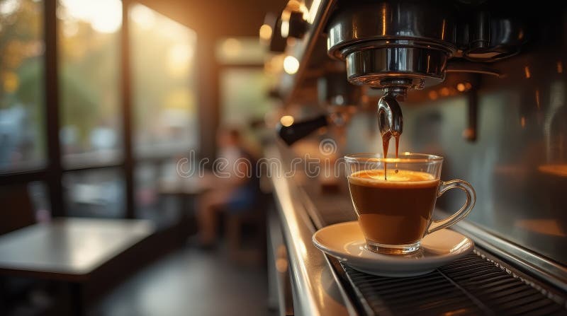 The First Espresso Coffee Cup of the Day Extracted from a Professional ...