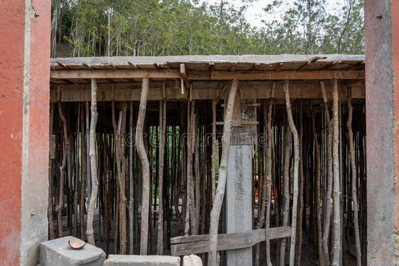 First Floor of New Building Being Constructed Using Sticks To Support ...