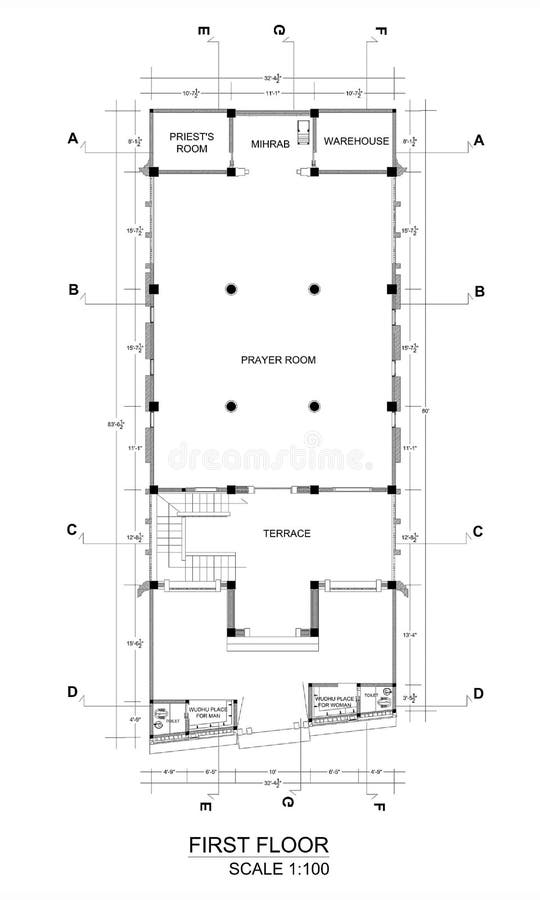 First Floor Plan 2 ST Mosque Stock Vector - Illustration of window ...