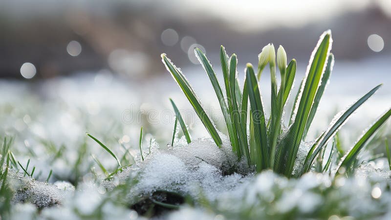 First Flowers Snow and First Drops in March: Transition from Winter To ...