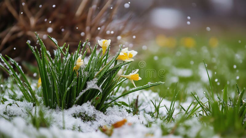 First Flowers Snow and First Drops in March: Transition from Winter To ...