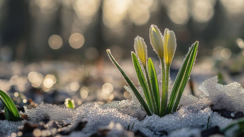 First Flowers Snow and First Drops in March: Transition from Winter To ...