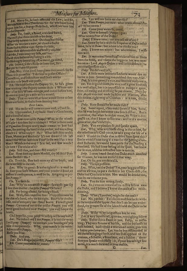 First Folio: Measure For Measure, P. 13 Stock Image - Image of text ...
