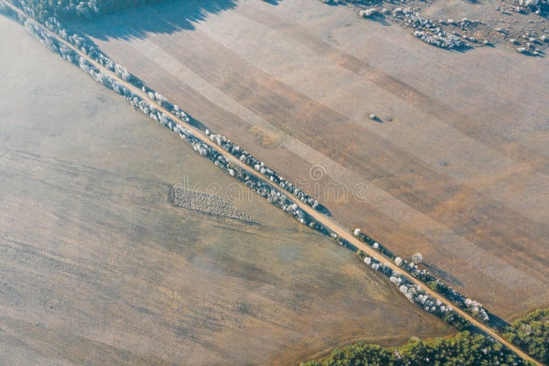 First Frost. a Beautiful Road in the Fields. Stock Photo - Image of ...