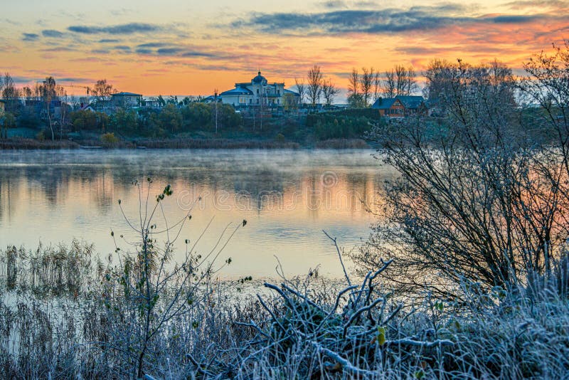 Early Winter, First Frost Near Lake Stock Image - Image of beautiful ...