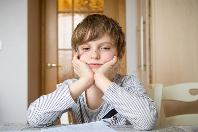 A First-grader Boy Does His Homework in Isolation Stock Image - Image ...