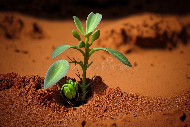 First Green Sprout on Mars Created with Generative AI Technology Stock ...