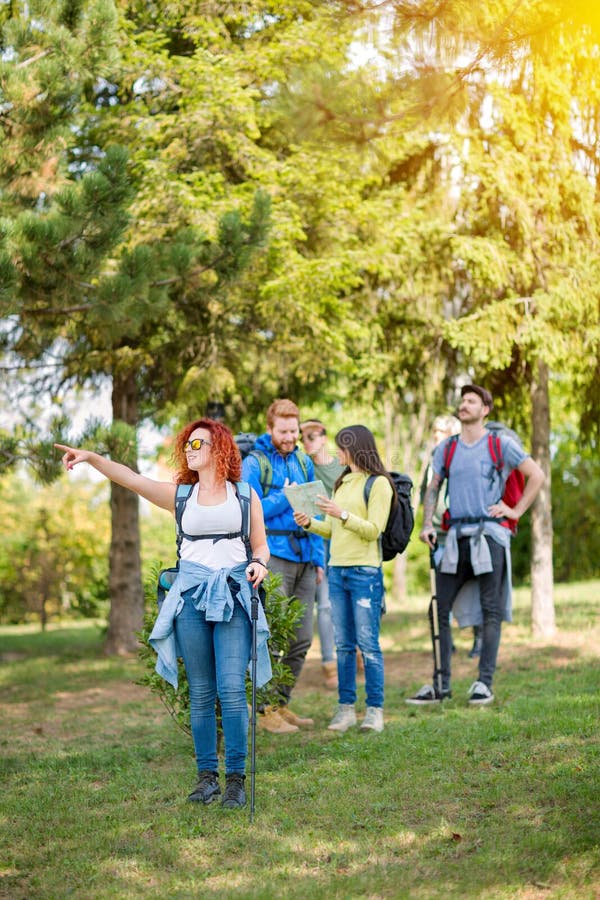 First in Group of Hiker Show the Way Stock Image - Image of health ...