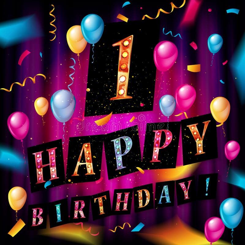 First Happy Birthday Color Card Stock Illustration - Illustration of ...