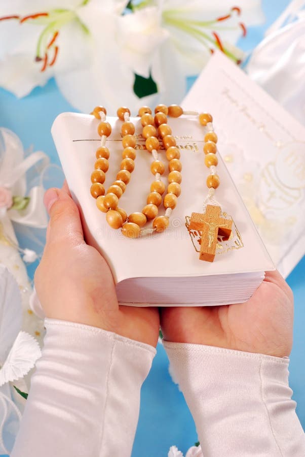 First Holy Communion-prayer Book and Rosary Stock Photo - Image of ...