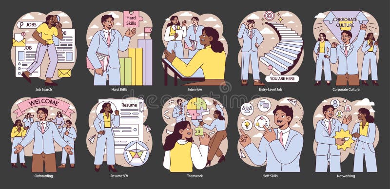 First Job Set. Vector Illustration. Stock Vector - Illustration of ...