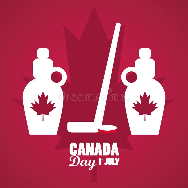 First July Canada Day Celebration Poster with Maple Syrup Bottles Stock ...