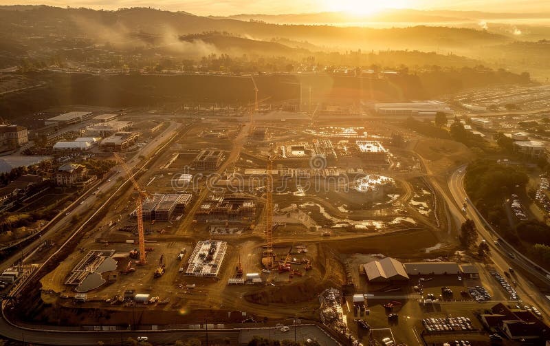 First Light of Dawn Casts a Soft Glow Over a Sprawling Suburban ...