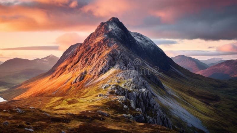 First Light of Dawn on a Remote Mountain Peak Stock Illustration ...
