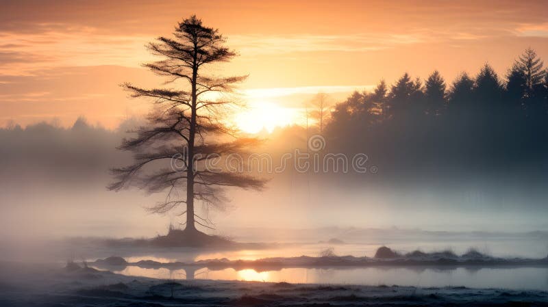 The First Light of the New Year Breaking through a Misty Landscape ...