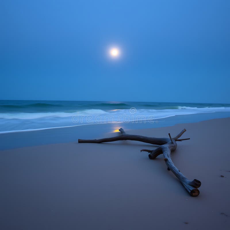 First Light Over Sandy Beach with Driftwood Stock Illustration ...