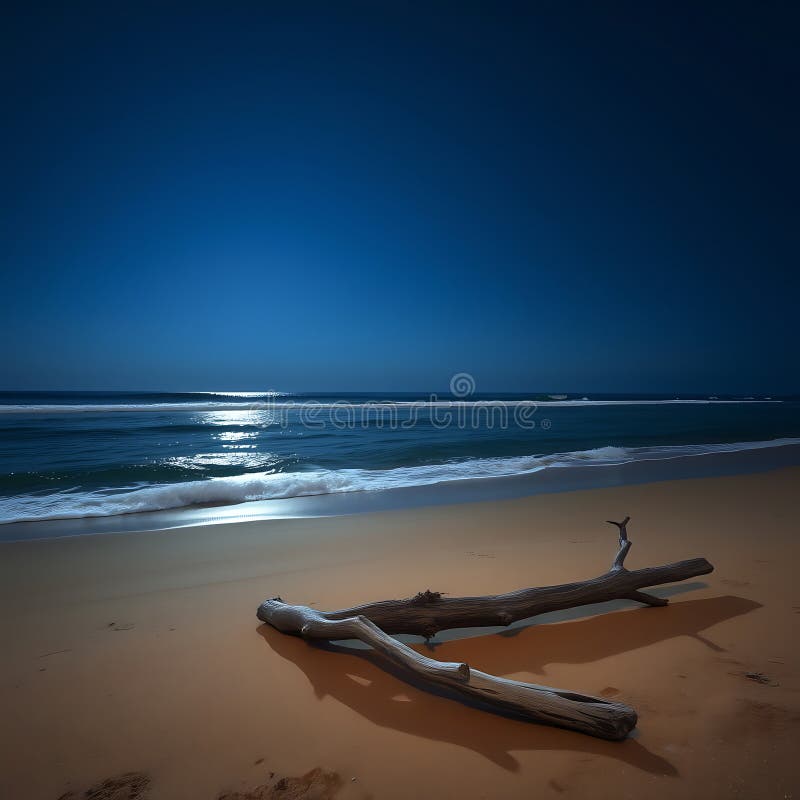 First Light Over Sandy Beach with Driftwood Stock Illustration ...