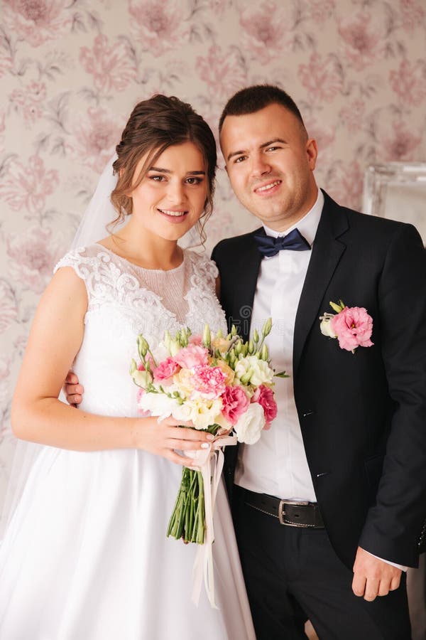 First Look of Groom and Bride at Their Wedding Day. Groom and Bride ...