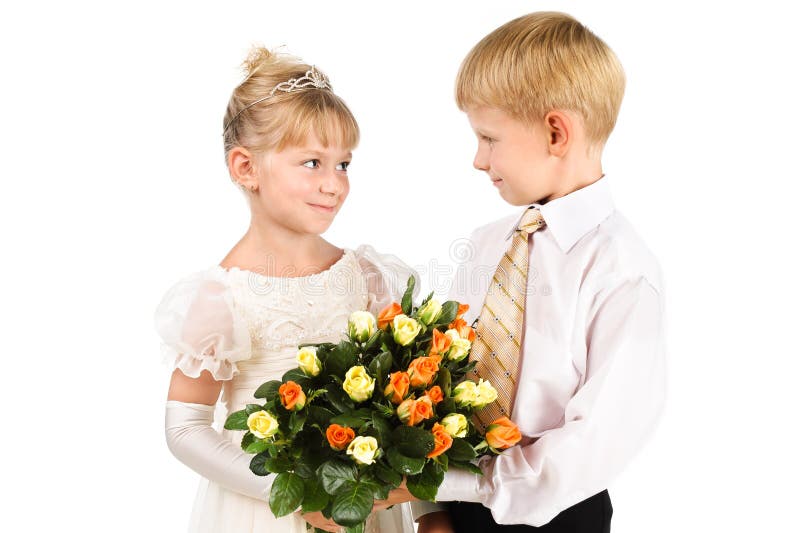 The First Love. Beautiful Couple with Flowers Stock Image - Image of ...