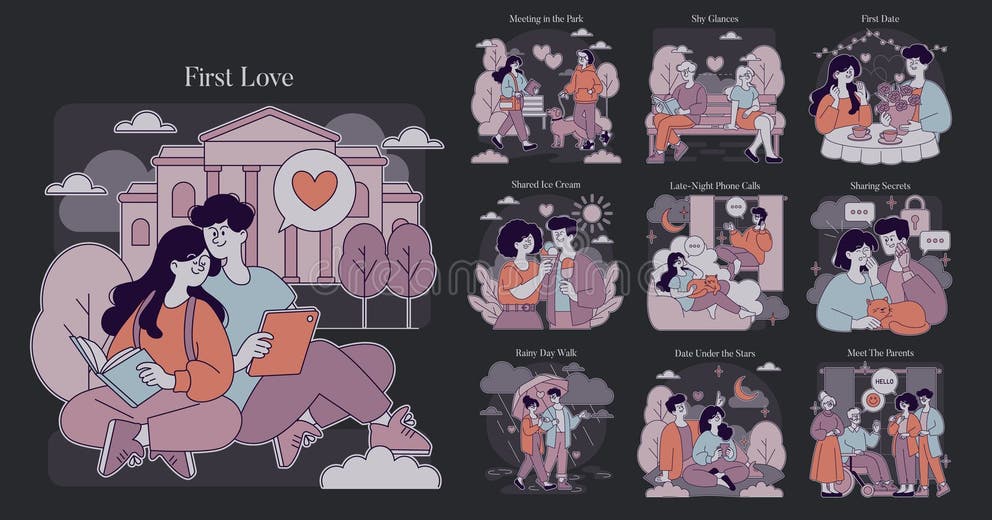 First Love. Flat Vector Illustration Stock Vector - Illustration of ...