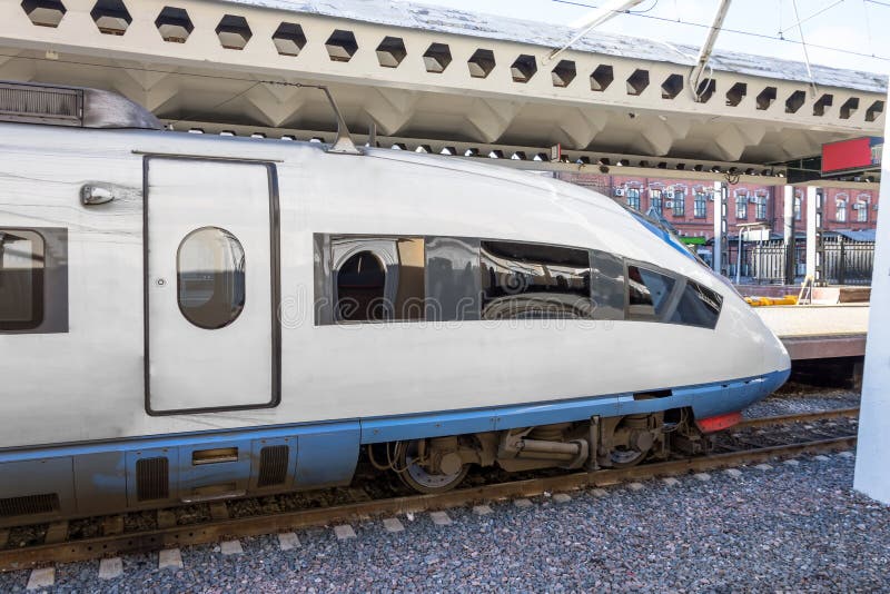 First Main Car of the High-speed Train at the Passenger Station. Stock ...