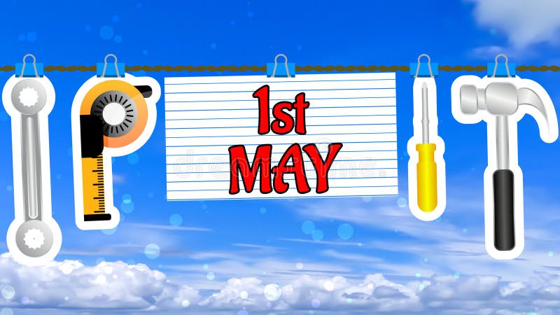 First May and Hanging Labour Tools on Sky Blur Background Stock ...