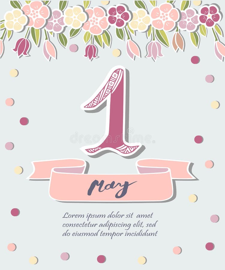 First of May Text Isolated on Background with Flowers. Stock ...