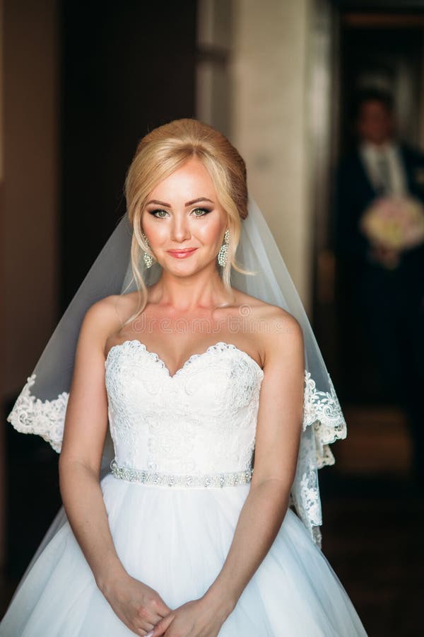 First Meet Groom and Bride in Wedding Morning Stock Image - Image of ...