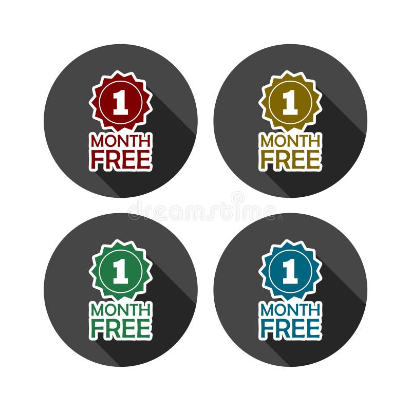 First Month Free Sign Icon, One Month Free, Color Icon with Long Shadow ...