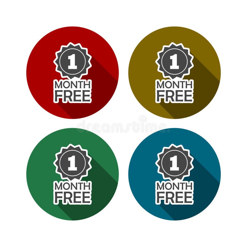 First Month Free Sign Icon, One Month Free, Color Icon with Long Shadow ...