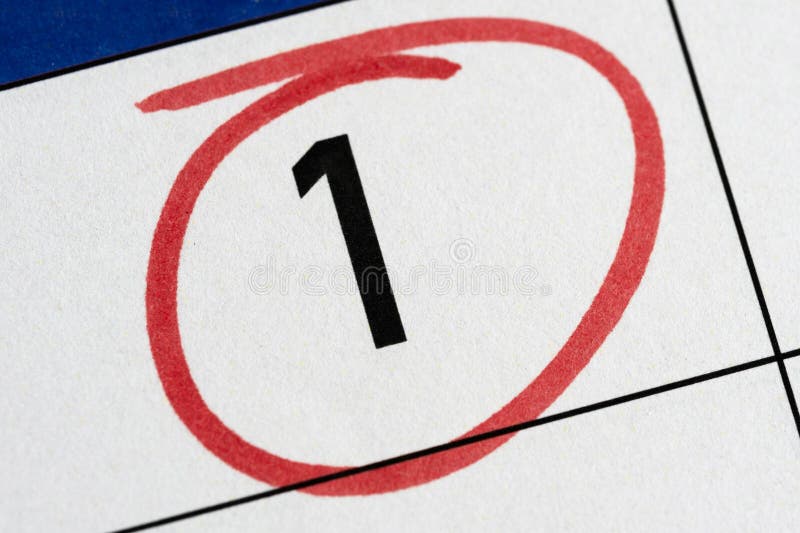 First Number on Calendar is Circled with Red Marker Stock Image - Image ...