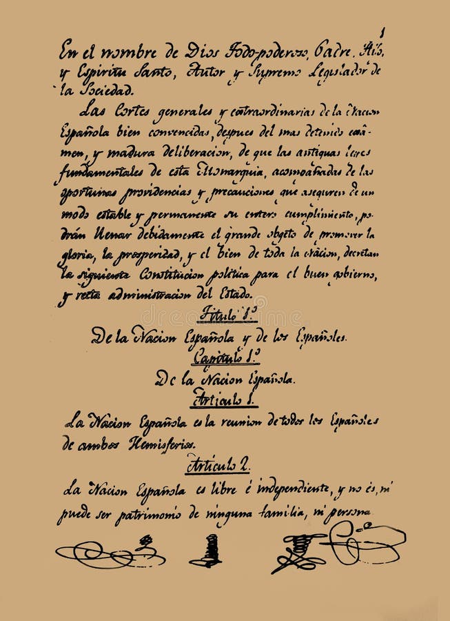 First Page of Spanish Constitution of 1812, Also Called La Pepa ...