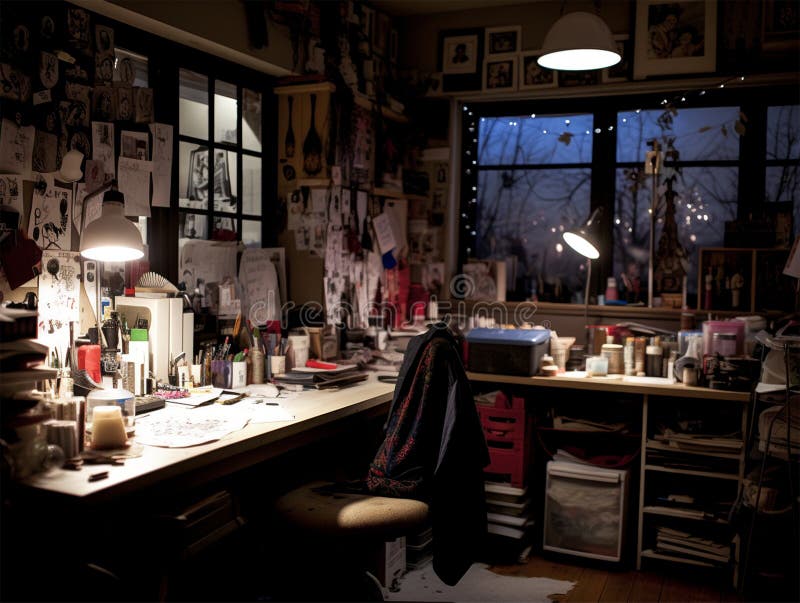 First Person Angle Work Desk Setup for Graphic Design Stock ...