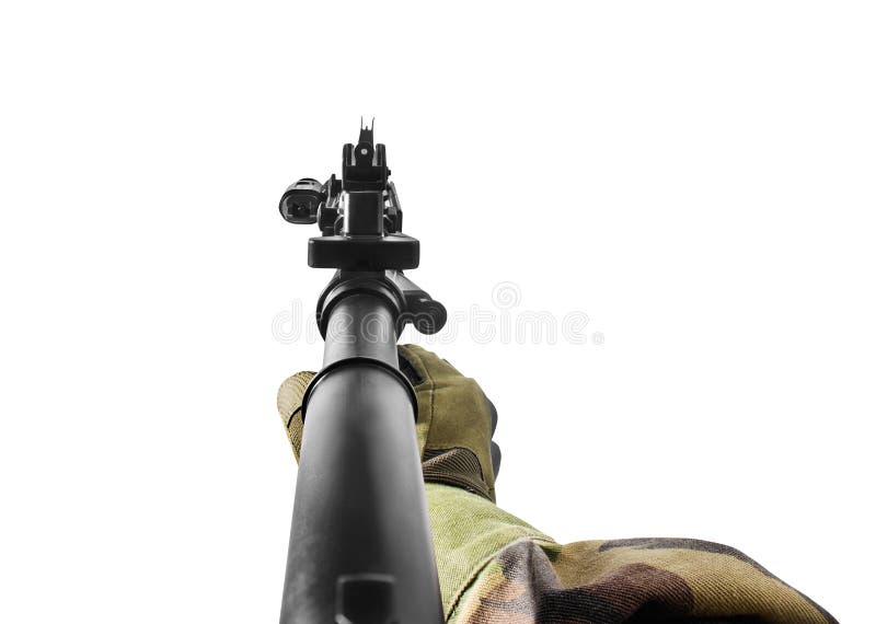 First Person Hand Holding a Rifle. Stock Photo - Image of safety ...