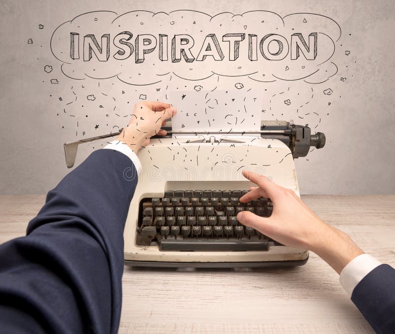 First Person Perspective Hand and Typewriter with Cloud Message Concept ...