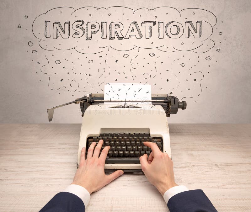 First Person Perspective Hand and Typewriter with Cloud Message Concept ...