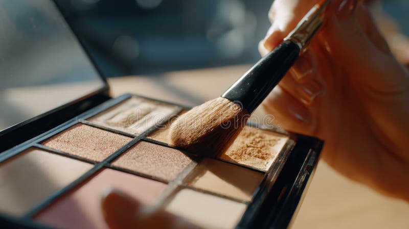 First-Person View of Contour Application with Makeup Palette and Brush ...